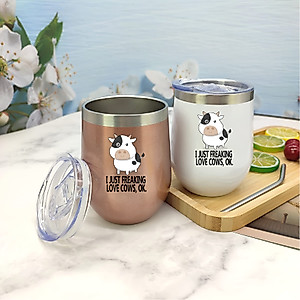 Waldeal Cows Wine Tumbler with Lid and Straw, Stainless Steel nsulated Wine Cup 12oz for Coffee, Champaign, Cocktail, Beer, Ice Cream