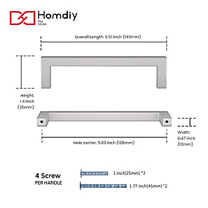 homdiy 10 Pack 5 Inch Brushed Nickel Cabinet Pulls Cabinet Handles Square Door Handles Modern Dresser Drawer Stainless Steel Hardware