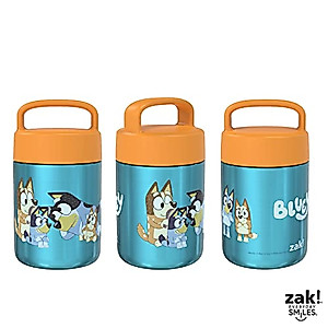 Zak Designs Bluey Kids' Vacuum Insulated Stainless Steel Food Jar with Carry Handle, Thermal Container for Travel Meals and Lunch On the Go (12 oz, 18/8 SS)