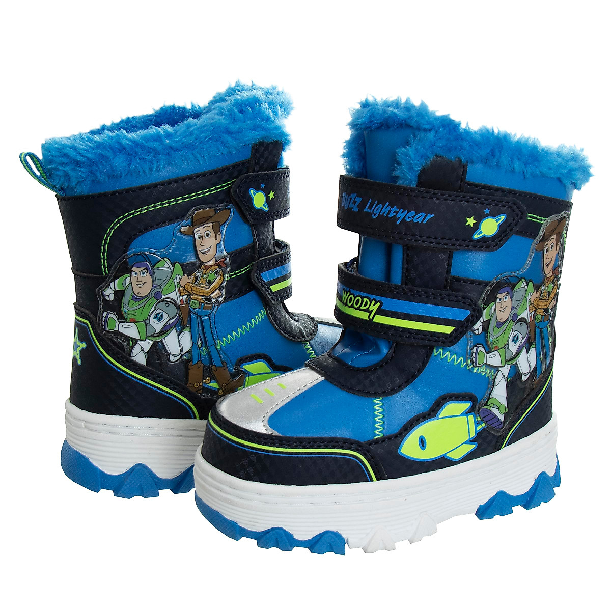 Disney Toy Story Snowboots - Buzz Lightyear Sheriff Woody - Fur Lined Insulated Waterproof boys Winter Boots - Navy Blue (size 12 Little Kid)