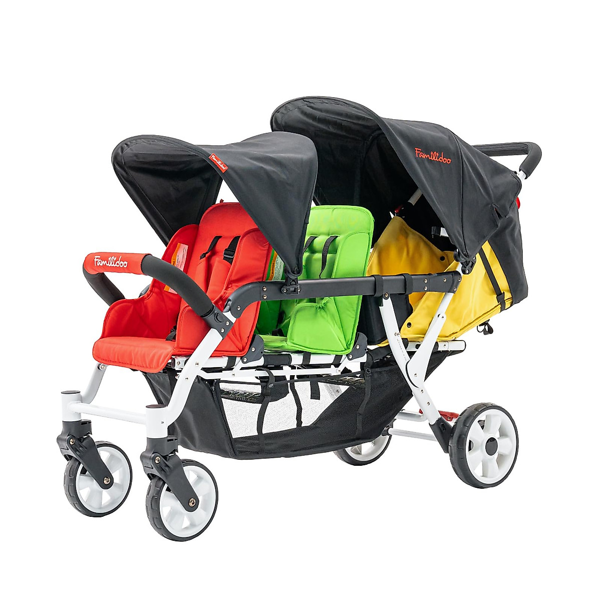 Familidoo H3E 3 Seat Baby Stroller - Tandem Daycare Triple Stroller with 5 Point Safety Harness - for Infants & Toddlers 0-3 Years - Lightweight & Foldable - All Reclining Seats