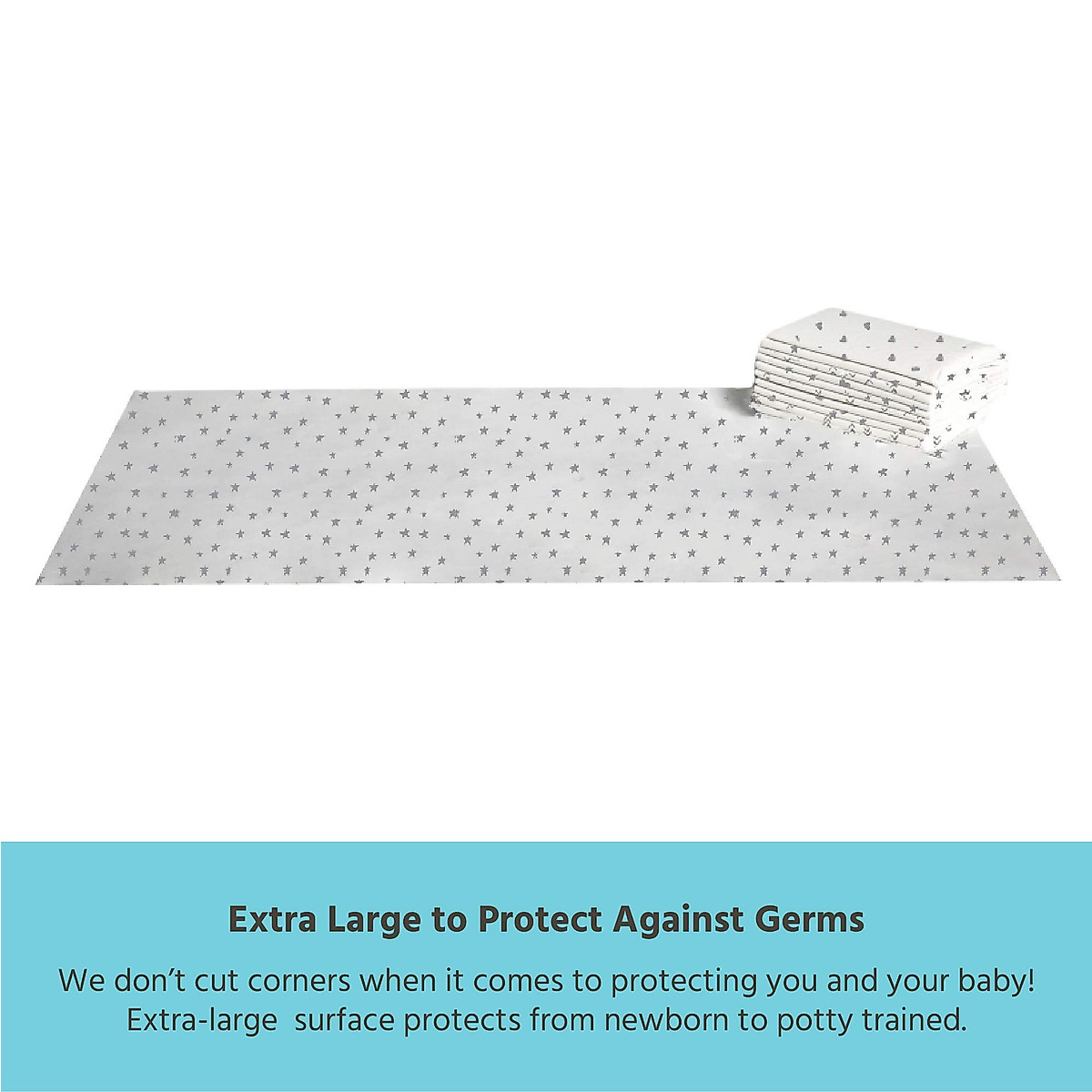 J.L. Childress Healthy Habits Disposable Changing Pads for Baby - Absorbent, No-Leaks, Diaper Changing Table Liners - Disposable Travel Changing Pads, 26" x 18" - Stars/Hearts/Arrows - Pack of 24