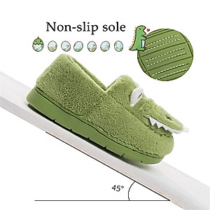 JACKSHIBO Girls Boys Home Slippers Warm Dinosaur House Slippers For Toddler Fur Lined Winter Indoor shoes Green 6-6.5 Toddler