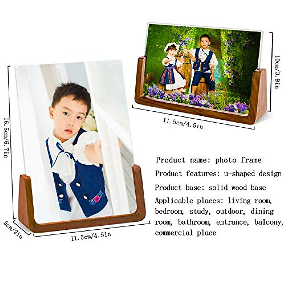 CUNYA Picture Frames, 4x6 Glass Photo Frame with Wooden Base, Rustic Picture Frame Set of 2 for Table Top Desktop Display Room Decor (Walnut)