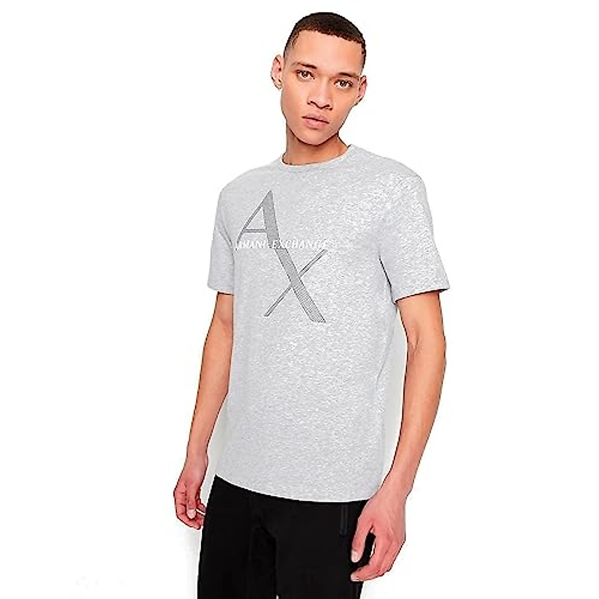 A|X ARMANI EXCHANGE mens Tonal and Contrast Logo Core Crew Neck T Shirt, Quilted Logo Heather Grey, XX-Large US