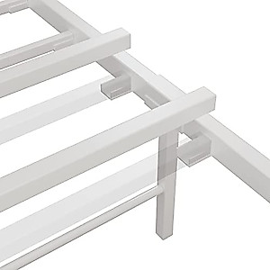 LIKIMIO Queen Bed Frame, Platform Bed Frame with 2-Tier Storage Headboard, Solid and Stable, Noise Free, No Box Spring Needed, Easy Assembly, White and Log