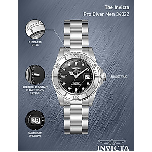 Invicta 40mm Men's Pro Diver Black Dial Silver Tone Stainless Steel Watch 34022