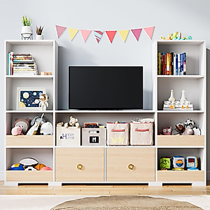 Cozy Castle 4 Tier Book Shelf, 9 Cube Storage Organizer Bookshelf with Drawers, Toy Storage Organizer, Horizontal Bookcase for Living Room, Playroom, Oak