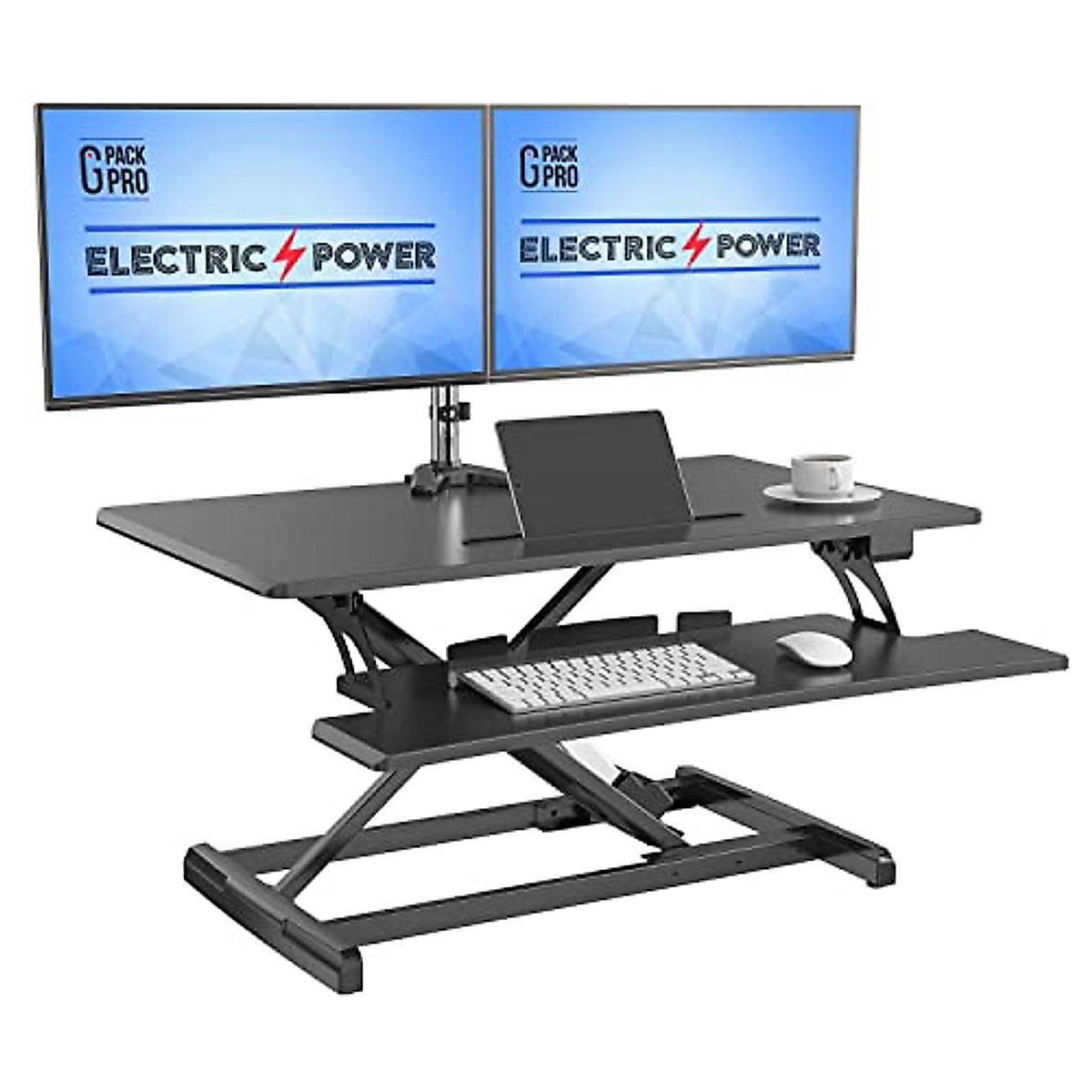 Electric Standing Desk Converter with Dual Computer Monitor, Stand Up Desk Riser for Office and Home Support Workstation by G-Pack Pro (37"XL)