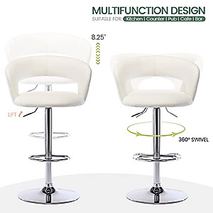 Brage Living Wide Bar Stool, Modern PU Leather Swivel Adjustable Barstool with Hollow Back and Arms, Upholstered Airlift Counter Height Bar Chair for Kitchen Dining (Ivory)