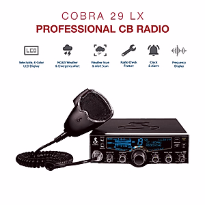 Cobra 29LX AM Professional CB Radio - Emergency Radio, Travel Essentials, NOAA Weather Channels and Emergency Alert System, Selectable 4-Color LCD, Auto-Scan and Radio Check, Black