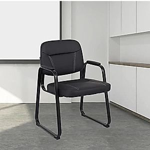 CLATINA Office Reception Guest Chair with Bonded Leather Padded Arm Rest Ergonomic Guest Chair with Sled Base for Waiting Conference Room Black 4 Pack