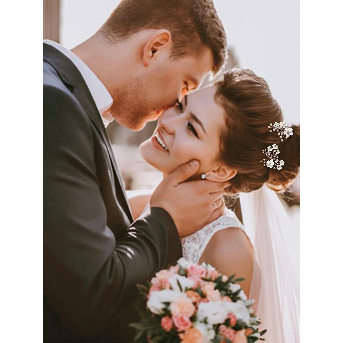 Fstrend Bridal Wedding Hair Pins Silver Sparkly Rhinestones Pearls Flower Hair Pin Bride Hairpieces Gorgeous Hair Accessories for Women(Pack of 2) (Silver)