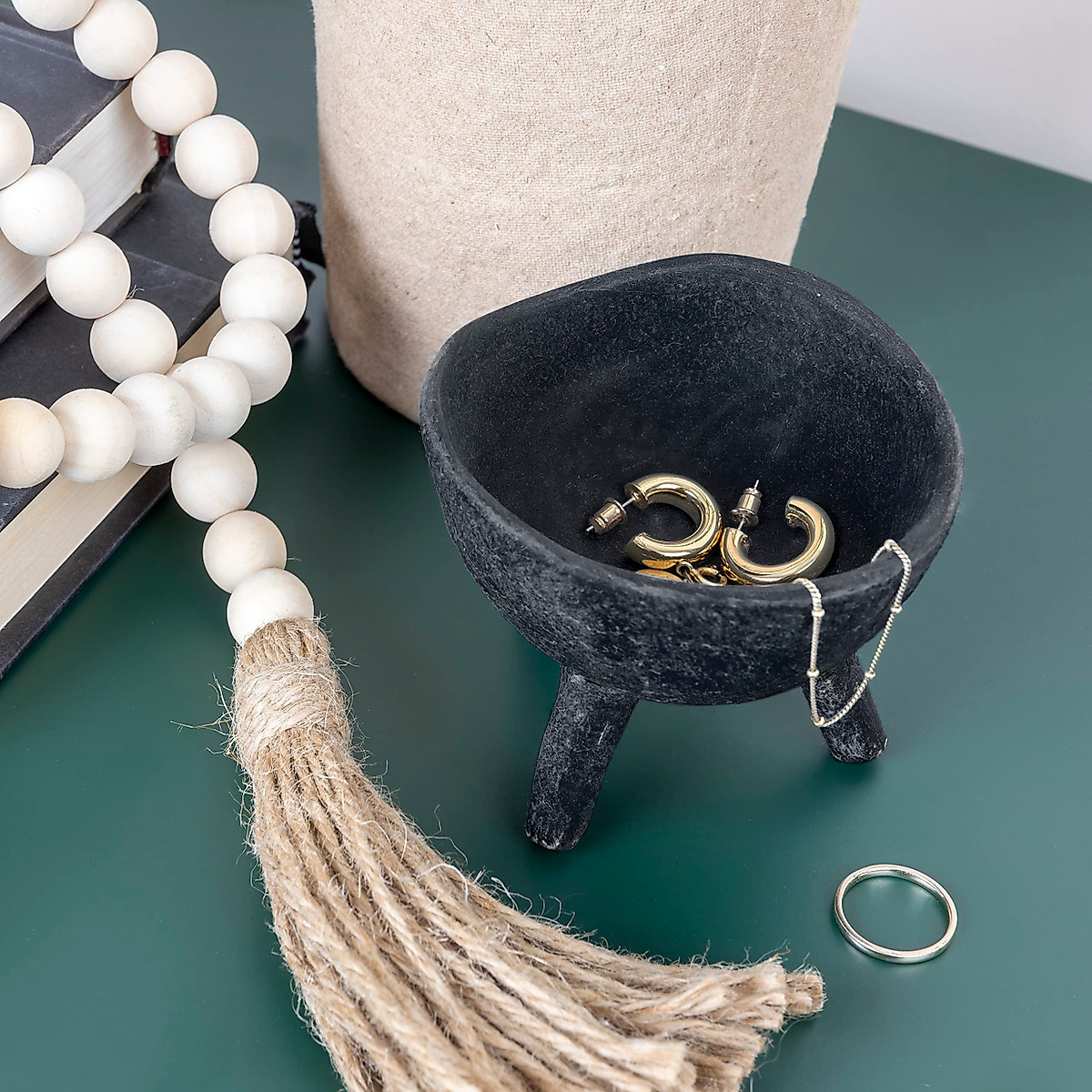 Creative Co-Op Boho Terracotta Footed Planter, Matte Black