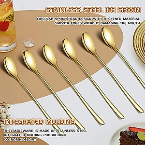 Long Handle Spoon 9.5 Inch Iced Cream Spoons Tea Spoon Coffee Stirrers Ice Spoon Stainless Steel Cocktail Stirring Spoons Dessert Milkshake Teaspoons Set of 6 (Gold)