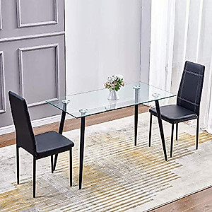 nozama Black PU Leather Dining Chairs 2 Pcs Modern High Back Chairs Set of 2 Kitchen Chairs Upholstered Dining Chairs for Kitchen Living Room with Padded Seat Foot Cap Protection (2, Black)