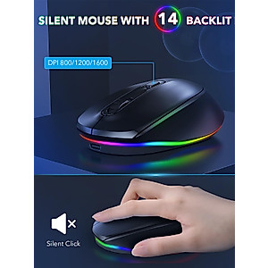 Wireless Keyboard and Mouse Backlit, Quiet Light Up Keys, Tilt Legs, Sleep Mode - Rechargeable USB Cordless Combo for Computer, iMac, PC, Laptop - by SABLUTE, Black