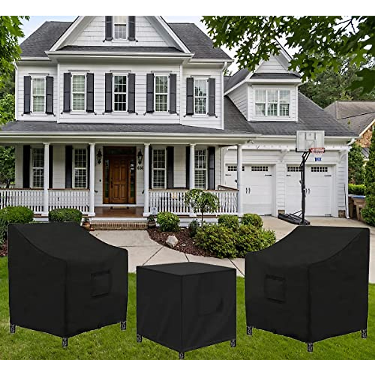 SIRUITON 3 Piece Outdoor Veranda Patio Garden Furniture Cover Set with 420D Durable and Water Resistant Fabric,Fit for Outdoor Wicker Patio Furniture Sets/Rattan Chair Conversation Sets-Balck