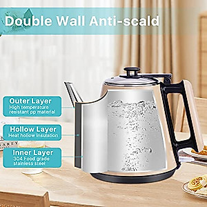 BOMICHING Electric Water Kettle, Double Wall Electric Kettle, Food Grade Stainless Steel Electric Tea Kettle, Electric Kettles For Boiling Water BPA Free, Auto Shut-off, Boil-Dry Protection