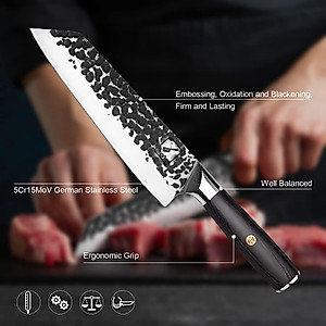 imarku Chef Knife Japanese Forged Knife 7.5 Inch High Carbon German Stainless Steel Meat Cleaver Knife Kitchen Kiritsuke Knife for Home and Restaurant Christmas Gift for Men and Women