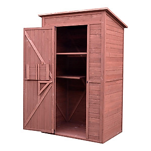 Leisure Season DSS8721 Deep Storage Shed with Drop Table - Brown - Tall Outdoor Wooden Box Lockers for Lawn, Garden, Backyard, Porch - 2 Interior Shelves for Supplies, Tools - Weatherproof Organizer