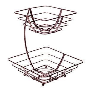 Francois et Mimi Extra-Large Two-Tier Countertop Double Fruit and Vegetables Basket, Fruit Bowl Stand (Bronze)