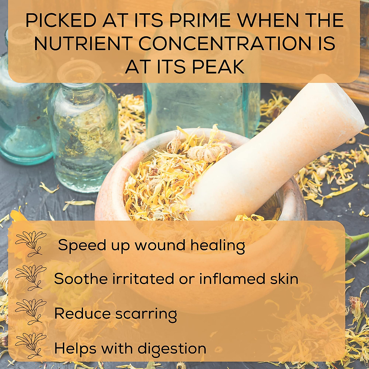 Dried Calendula Whole Flowers - 1 Pound Edible Flowers - Natural Marigold for Making Herbal Teas, Essential Oils, Balm, Salve, Crafting - Kosher Certified - Food Grade by bMaker