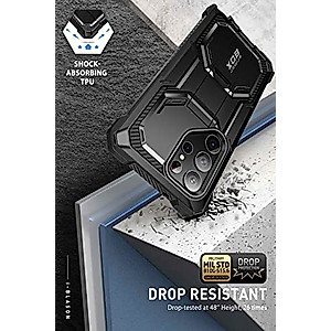 i-Blason Armorbox Designed for Samsung Galaxy S23 Ultra Case with Kickstand & Belt Clip, [2 Front Frames] Full-Body Rugged Bumper Case with Built-in Screen Protector [Support Fingerprint ID] (Black)