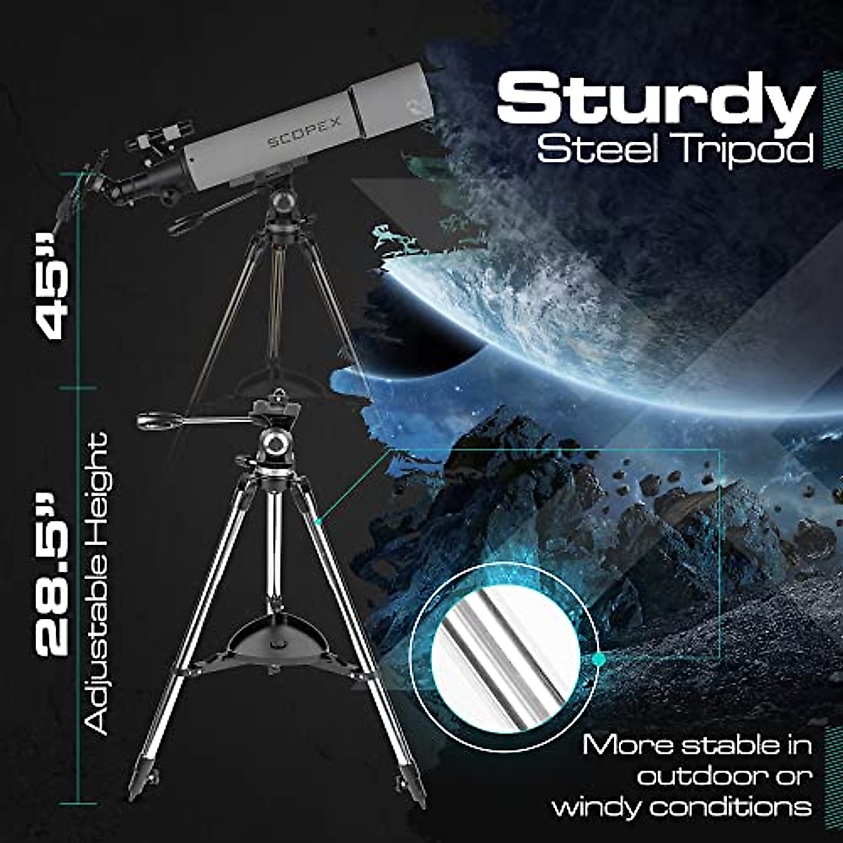 SCOPEX Telescope 90mm Aperture, Telescopes for Adults Astronomy Professional, AZ Astronomical Refractor, Telescope for Kids 8-12 Plus, Phone Adapter, Two Finderscopes, Bluetooth Remote, Case. White