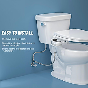 PIKETS Bidet Attachment for Toilet, Dual Nozzle (Frontal and Rear Wash) Non-Electric Fresh Water Bidet Toilet Seat Attachment with Nozzle Self Cleaning, Adjustable Water Pressure (Black)