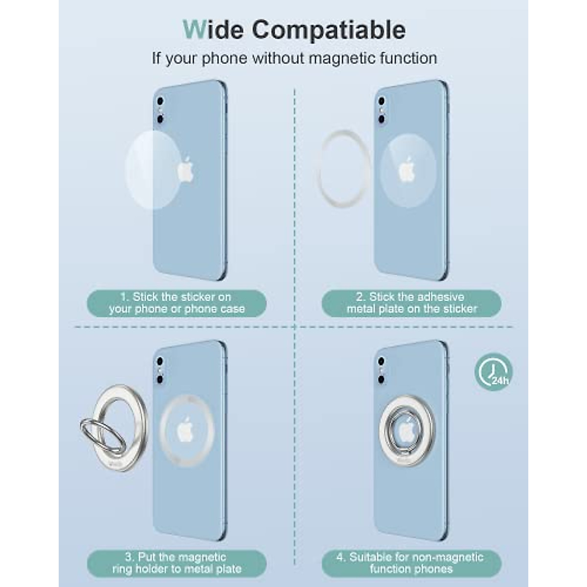 Weetla Magnetic Phone Ring for MagSafe, Magnetic Phone Grip, Phone Ring Holder Stand, Adjustable Kickstand for iPhone 14/13/12(Plus,Mini,Pro, Pro Max), Smartphone Accessories