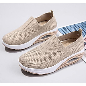 RZDYSQ Womens Orthopedic Sneakers, Slip-On Air Cushion Platform Mesh Walking Sneaker (Beige,US-9.5)