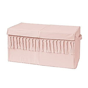 Sweet Jojo Designs Pink Boho Bohemian Girl Small Fabric Toy Bin Storage Box Chest For Baby Nursery or Kids Room - Solid Color Blush Shabby Chic Luxury Elegant Vintage Designer Boutique Tassel Fringe