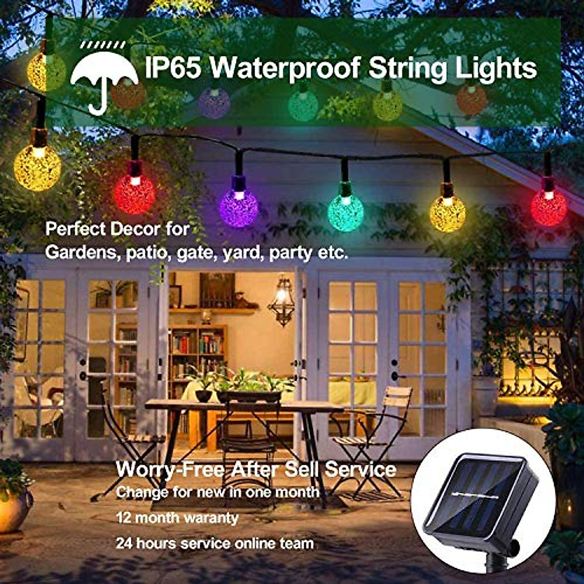 WHEEJE String Lights Solar Garden Lights Outdoor Waterproof 50LED Fairy Lights 8 Mode 7M Solar String Light for Garden Patio Yard Home Christmas for Wedding/Party/Curtain/Garden