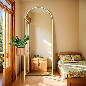 NUTTUTO 64"×21" Arched Full Length Mirror, Floor Mirrors with Aluminum Alloy Frame, Wall-Mounted Full Length Body Mirror Free-Standing or Leaning Against Wall for Bedroom Living Room, Gold