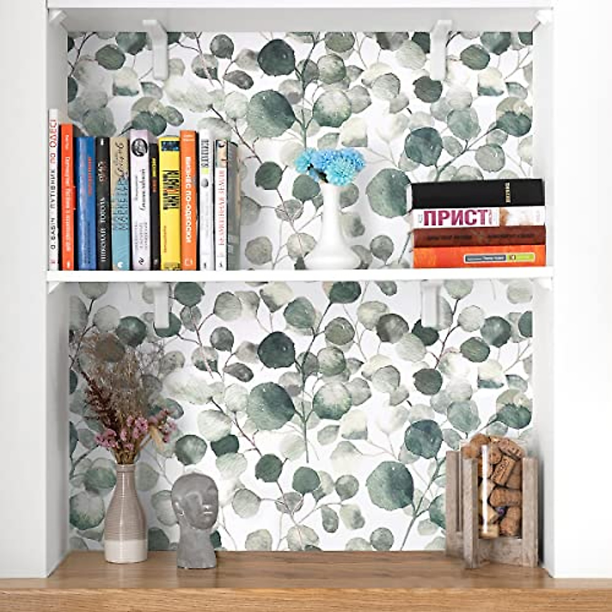 Nukofal Leaf Wallpaper Peel and Stick Wallpaper Floral Contact Paper 17.7 inch x 118.1 inch Eucalyptus Wallpaper Floral Wallpaper for Bathroom Floral Peel and Stick Vinyl Wallpaper Removable Wallpaper