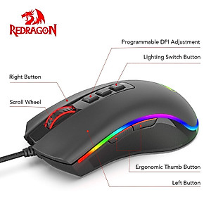 Redragon M711 Cobra Gaming Mouse with 16.8 Million RGB Color Backlit, 10,000 DPI Adjustable, Comfortable Grip, 7 Programmable Buttons