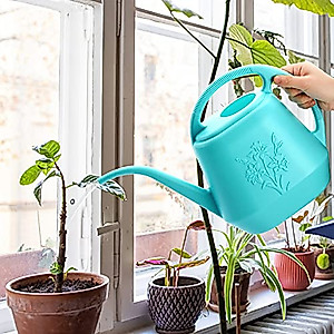 Fasmov 1-Gallon Plastic Watering Can with Comfortable Handle, Garden Watering Cans Long Spout for Indoor Outdoor Watering Plants, Bright Blue