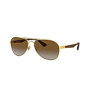 Ray-Ban RB3549 Aviator Sunglasses, Gold/Polarized Light Grey Gradient Brown, 61 mm