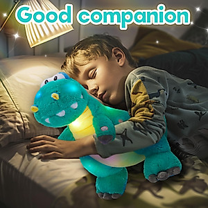 Houwsbaby 13'' Green LED Glowing Dinosaur T-Rex Light Up Stuffed Animal Night Light Plush Toy Hugging Soft Kawaii Gifts for Kids Boys Girls Decoration Holiday Birthday Present