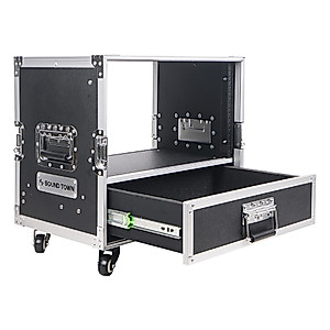 Sound Town 6U Rack Case with 2U Rack Drawer, Casters, for 19" Amps, Mixers, Microphone Receivers (STRC-6U2DR)