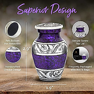 Mini Urns for Human Ashes - Cremation Urns Set of 4 with Box & Bags - Purple Urns for Women - Handcrafted Small Urns - Handcrafted Mini Memorial Ashes Urns Set - Small Funeral Urns for Your Loved One