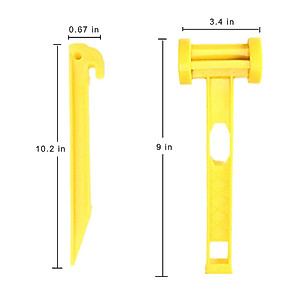 AITIME 30 Pcs 9 Inch Plastic Tent Stakes with 1 Yellow Puller Hook, Durable Garden Lawn Tarp Stakes, Tent Spikes Nails Pegs Hammer for Outdoor Beach Camping Courtyard Decorative Accessories