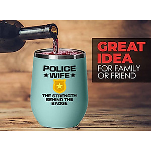 Flairy Land Police Wife Teal Wine Tumbler 12oz - behind the badge - Law Enforcement Gift Police Officer Deputy Sheriff Thin Blue Line Police Wife Chief Police Corrections Officer Wife