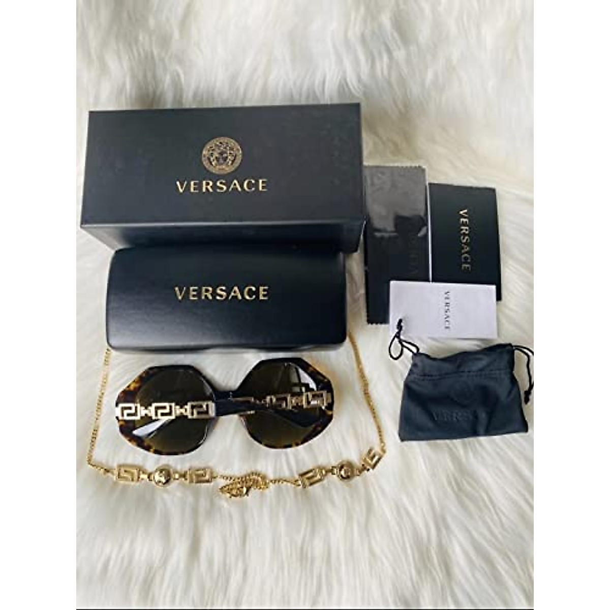 Versace Woman Sunglasses Havana Frame, Dark Brown Lenses, 59MM