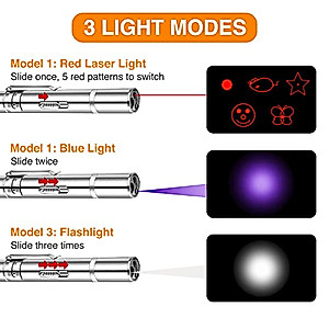Vikie Cat Toys, Laser Pointer, Recharging Interactive Cat Laser Toy for Indoor Cats and Dogs to Chase, 3 Light Modes(5 Switchable Red Patterns, Blue Light and Flashlight)