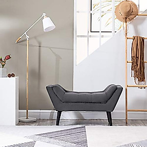 Alunaune Tufted Ottoman Bench Upholstered Entryway Bench Modern Fabric Footstool for Hallway with Wooden Legs-Dark Gray