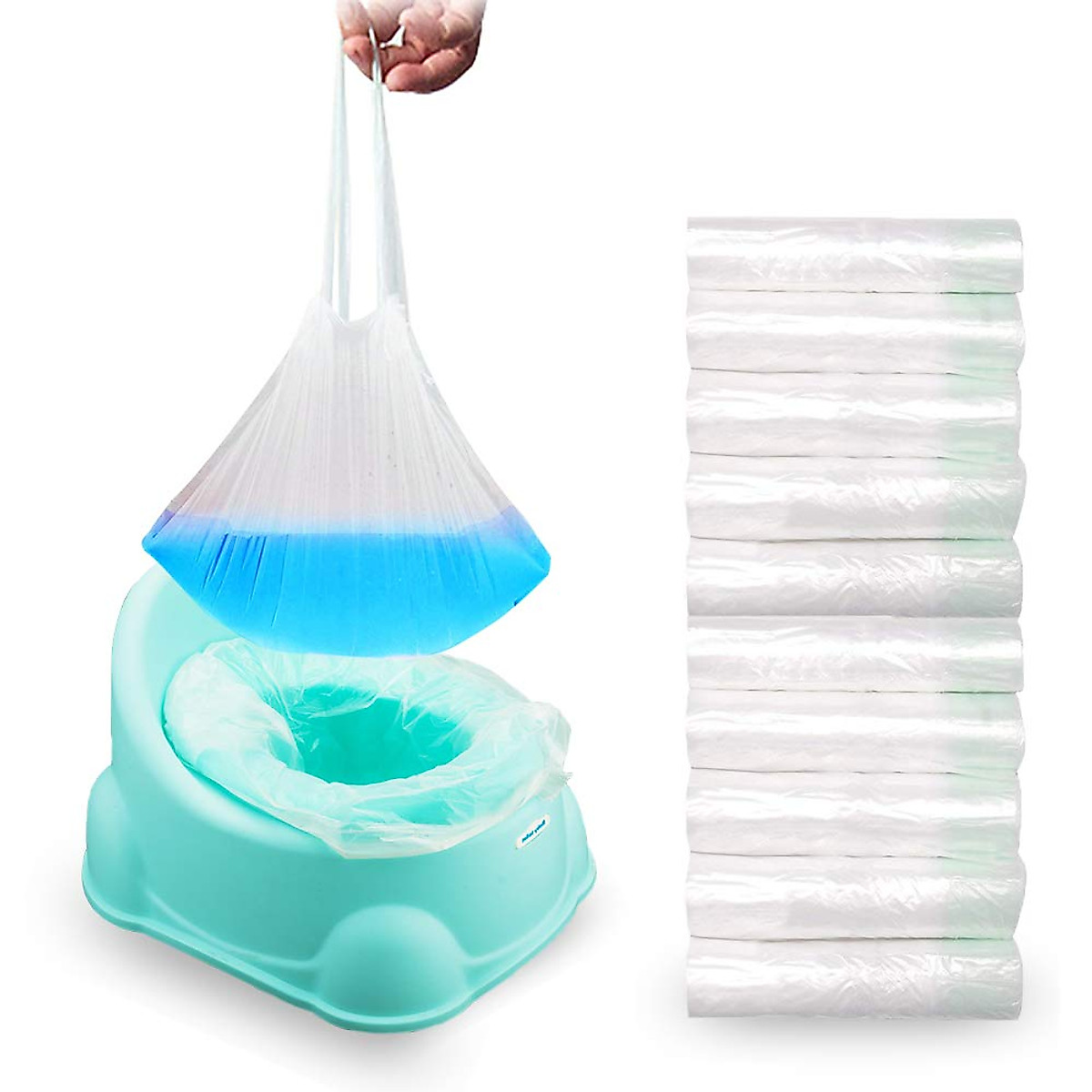 Potty Liners Disposable, Travel Potty Chair Liners with Drawstring Universal Training Toilet Seat Potty Bags Cleaning Bag for Kids Toddlers …