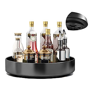 Fineget Spinning Large Metal Spice Rack Organizer for Cabinet Kitchen lazy Susan Rotating Turntable Countertop Vertical Storage Rack Self Black Single Layer