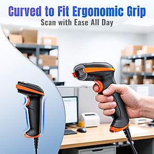 Tera Upgraded USB 2D QR Barcode Scanner Wired, Officially Certified Dustproof Shockproof Waterproof IP65 Ergonomic Handle Fast and Precise Scan for Windows Linux Plug and Play Model D5100Y